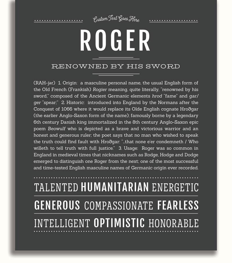 Roger Personalized Name Meaning Art Prints – Name Stories