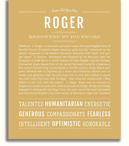 Roger Personalized Name Meaning Art Prints – Name Stories