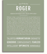 Roger Personalized Name Meaning Art Prints – Name Stories
