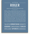 Roger Personalized Name Meaning Art Prints – Name Stories