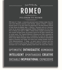 Romeo Personalized Name Meaning Art Prints – Name Stories