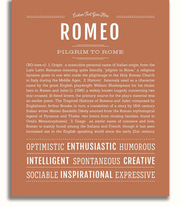 Romeo Personalized Name Meaning Art Prints – Name Stories