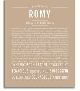 Romy Personalized Name Meaning Art Prints – Name Stories