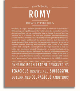 Romy Personalized Name Meaning Art Prints – Name Stories