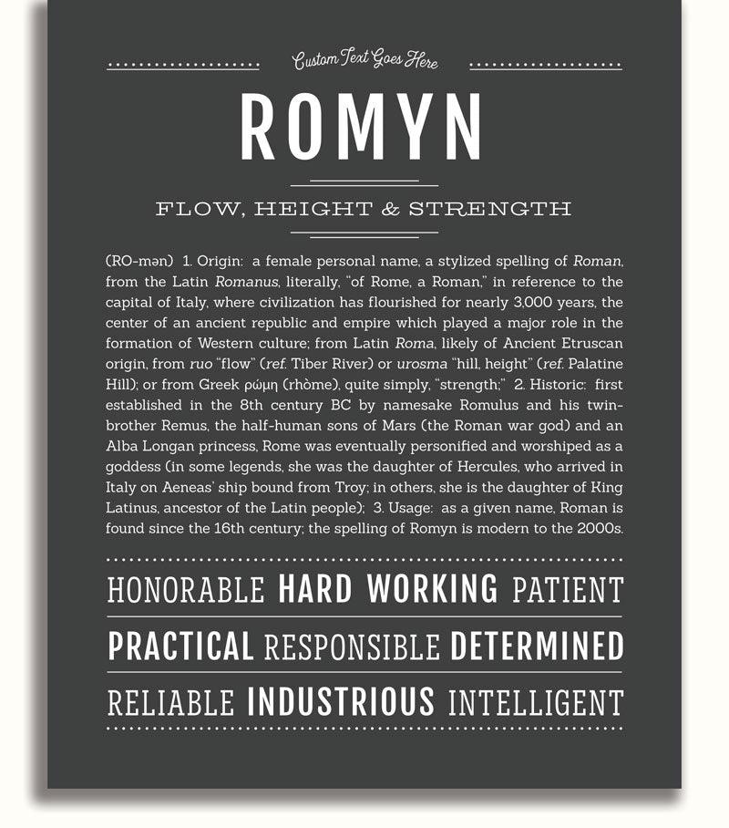 Romyn Personalized Name Meaning Art Prints – Name Stories