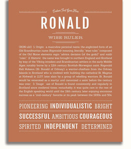 Ronald Personalized Name Meaning Art Prints – Name Stories