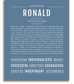 Ronald Personalized Name Meaning Art Prints – Name Stories