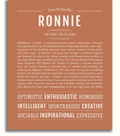 Ronnie Personalized Name Meaning Art Prints – Name Stories