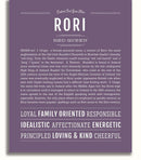 Rori Personalized Name Meaning Art Prints – Name Stories