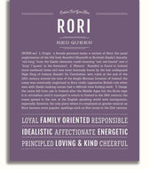 Rori Personalized Name Meaning Art Prints – Name Stories