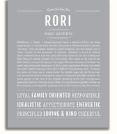 Rori Personalized Name Meaning Art Prints – Name Stories