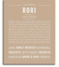 Rori Personalized Name Meaning Art Prints – Name Stories
