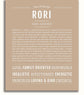 Rori Personalized Name Meaning Art Prints – Name Stories