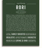 Rori Personalized Name Meaning Art Prints – Name Stories