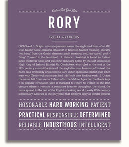 Rory Personalized Name Meaning Art Prints – Name Stories
