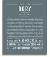 Rory Personalized Name Meaning Art Prints – Name Stories