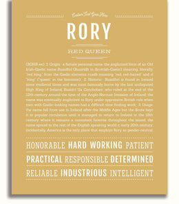 Rory Personalized Name Meaning Art Prints – Name Stories