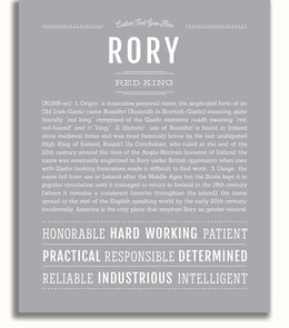 Rory Personalized Name Meaning Art Prints – Name Stories