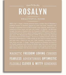 Rosalyn Personalized Name Meaning Art Prints – Name Stories