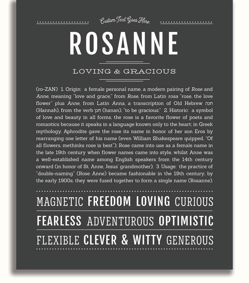 Rosanne Personalized Name Meaning Art Prints – Name Stories