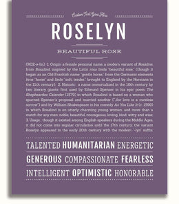 Roselyn Personalized Name Meaning Art Prints – Name Stories