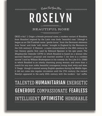 Roselyn Personalized Name Meaning Art Prints – Name Stories