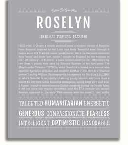 Roselyn Personalized Name Meaning Art Prints – Name Stories