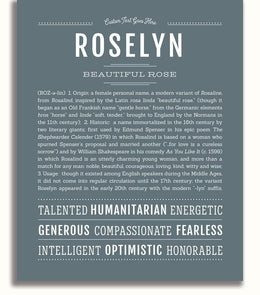 Roselyn Personalized Name Meaning Art Prints – Name Stories
