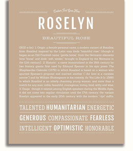 Roselyn Personalized Name Meaning Art Prints – Name Stories