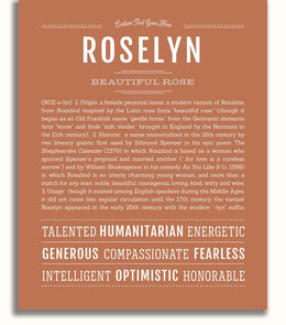 Roselyn Personalized Name Meaning Art Prints – Name Stories