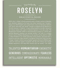 Roselyn Personalized Name Meaning Art Prints – Name Stories