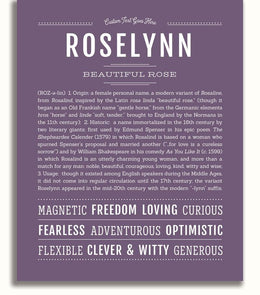 Roselynn Personalized Name Meaning Art Prints – Name Stories