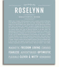 Roselynn Personalized Name Meaning Art Prints – Name Stories