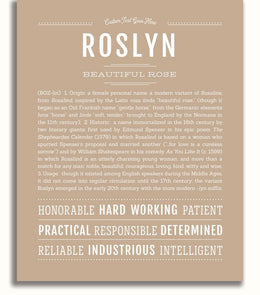 Roslyn Personalized Name Meaning Art Prints – Name Stories