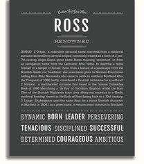 Ross Personalized Name Meaning Art Prints – Name Stories