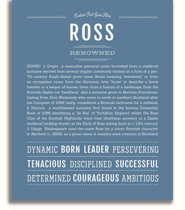 Ross Personalized Name Meaning Art Prints – Name Stories