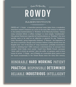 Rowdy Personalized Name Meaning Art Prints – Name Stories