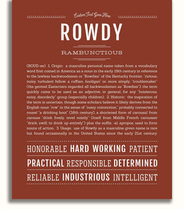 Rowdy Personalized Name Meaning Art Prints – Name Stories