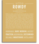 Rowdy Personalized Name Meaning Art Prints – Name Stories