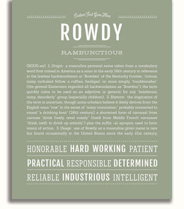 Rowdy Personalized Name Meaning Art Prints – Name Stories