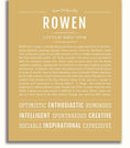 Rowen Personalized Name Meaning Art Prints – Name Stories