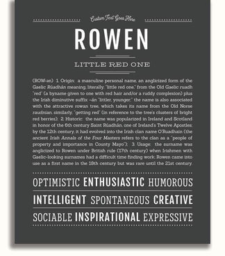 Rowen Personalized Name Meaning Art Prints – Name Stories