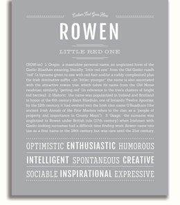 Rowen Personalized Name Meaning Art Prints – Name Stories