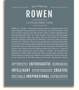 Rowen Personalized Name Meaning Art Prints – Name Stories