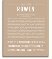 Rowen Personalized Name Meaning Art Prints – Name Stories