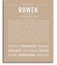 Rowen Personalized Name Meaning Art Prints – Name Stories
