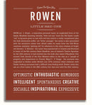Rowen Personalized Name Meaning Art Prints – Name Stories