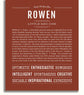 Rowen Personalized Name Meaning Art Prints – Name Stories