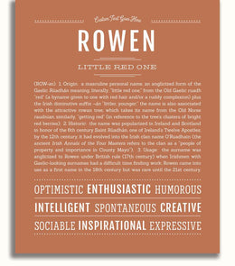 Rowen Personalized Name Meaning Art Prints – Name Stories