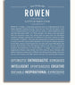Rowen Personalized Name Meaning Art Prints – Name Stories